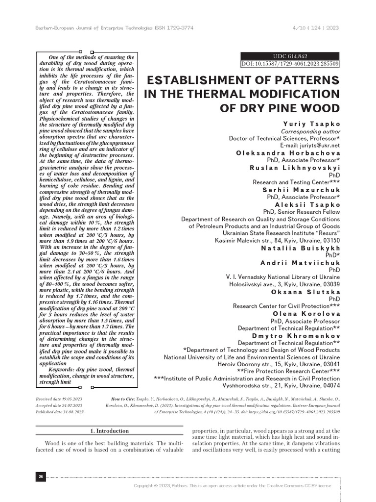 Establishment of Patterns in The Thermal Modificat | PDF | Wood ...