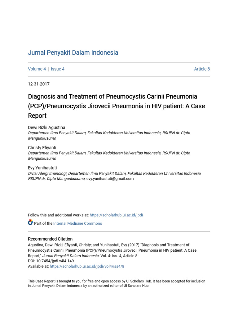 Diagnosis and Treatment of Pneumocystis Carinii Pneumonia (PCP) - P | PDF