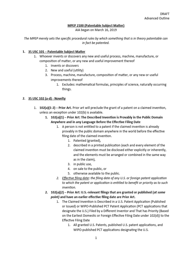 MPEP 2100 (Patentable Subject Matter) | PDF | Prior Art | Glossary Of Patent Law Terms