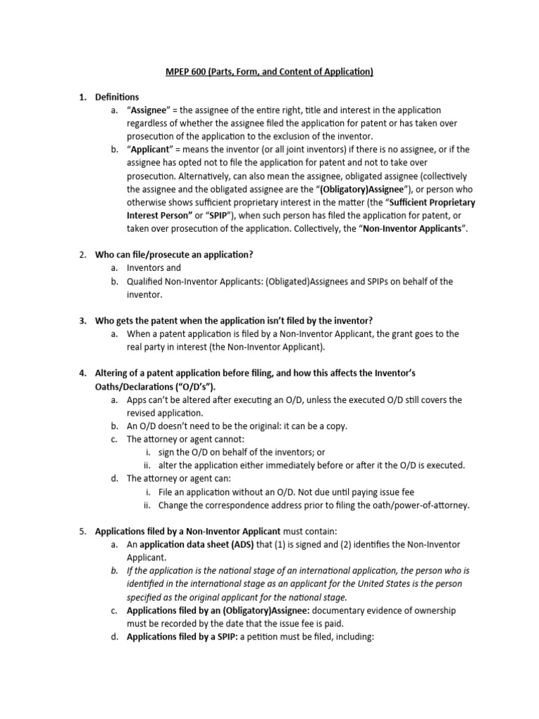 MPEP 600 (Parts, Form and Content of Application) | PDF | Glossary Of Patent Law Terms | Patent ...