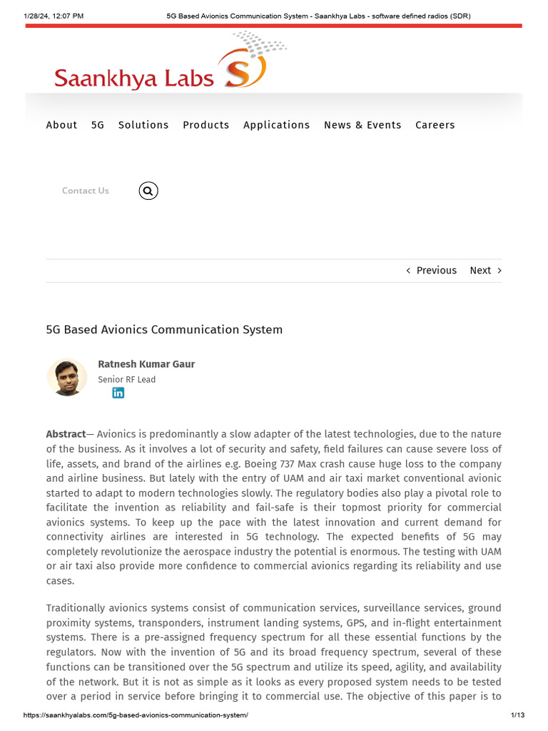 5G Based Avionics Communication System - Saankhya Labs - Software Defined Radios (SDR) | PDF | 4 ...