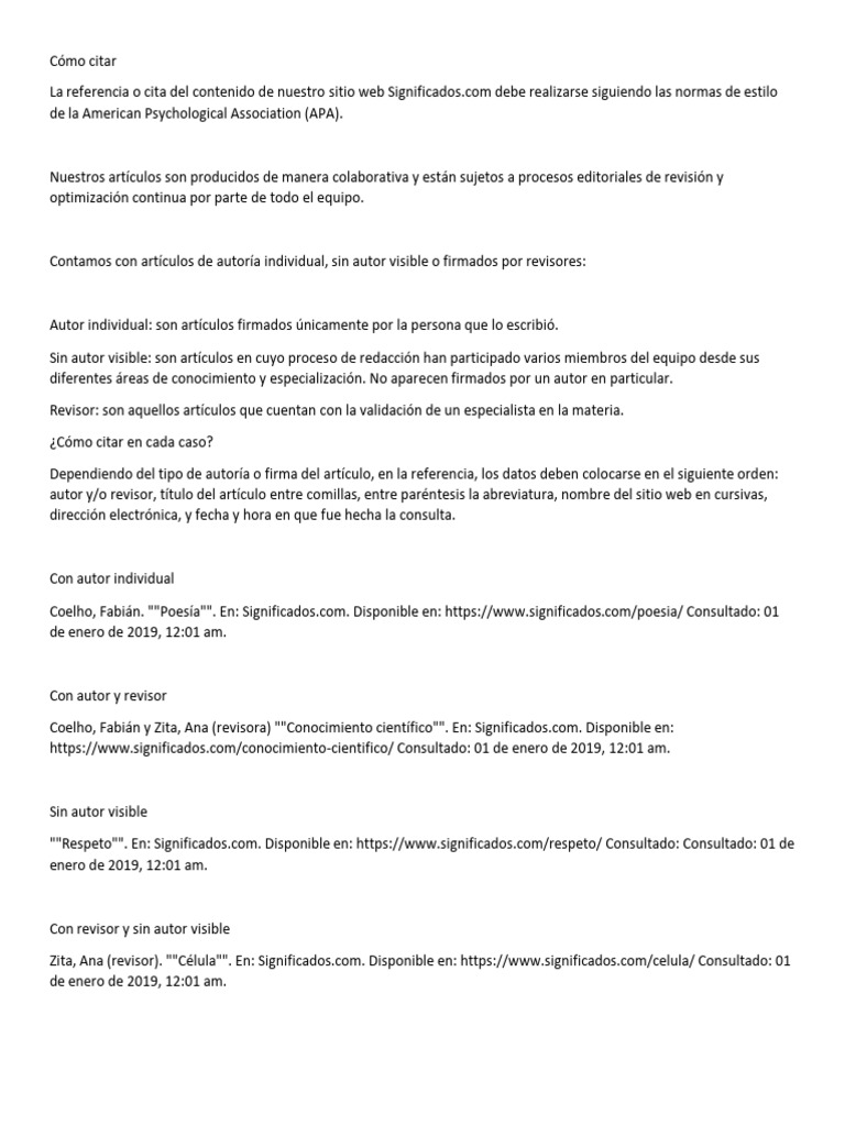 Cómo citar artículos de Significados.com | PDF | Crecimiento personal y ...