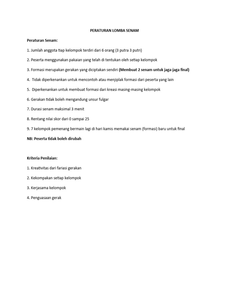 Peraturan Lomba Senam | PDF