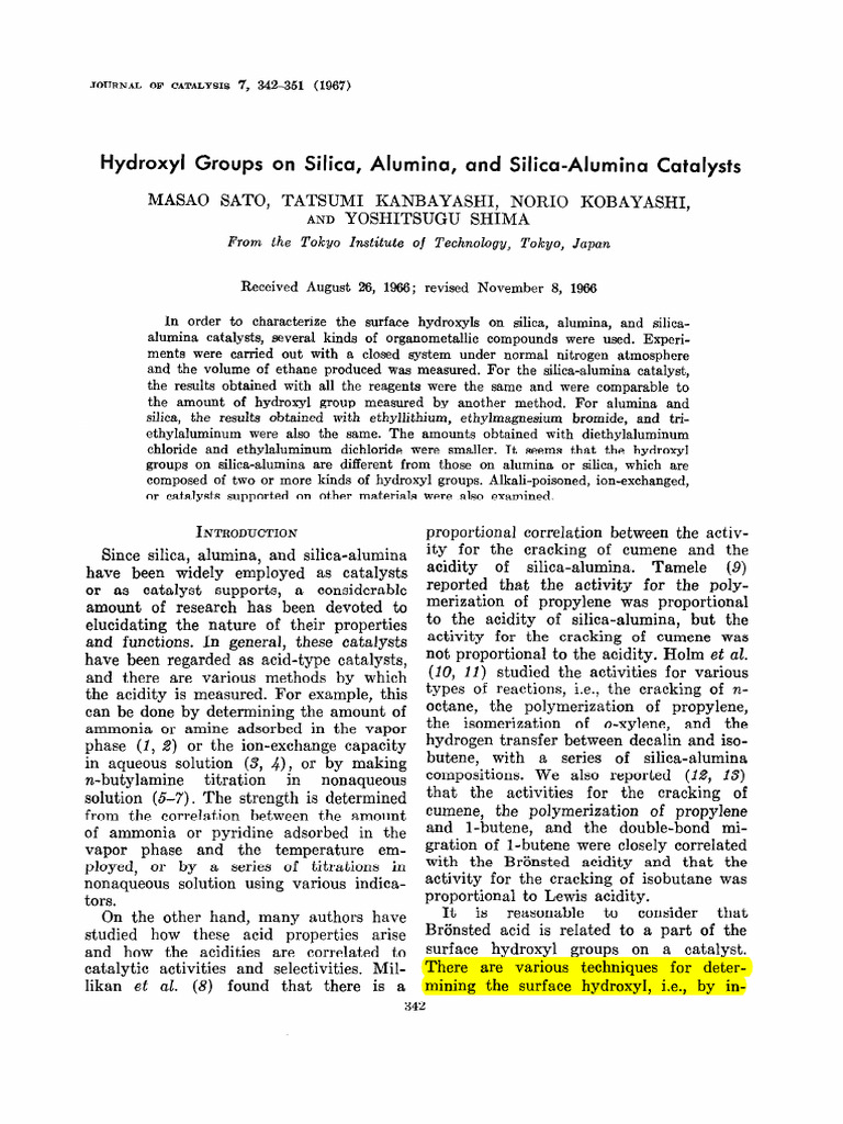 Hydroxyl Groups on Silica-Alumina Catalysts | PDF | Chemical Reactor ...