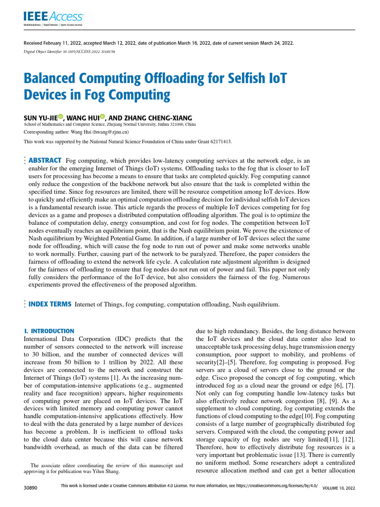 Balanced Computing Offloading For Selfish IoT Devices in Fog Computing - 3 | PDF | Internet Of ...