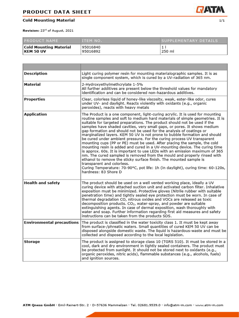 PDS Kem 50 Uv en | PDF