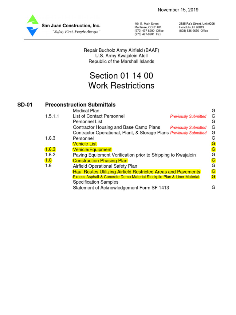 RBAA Submittal 01 14 00-2 Work Restrictions | PDF | Runway | Road Surface