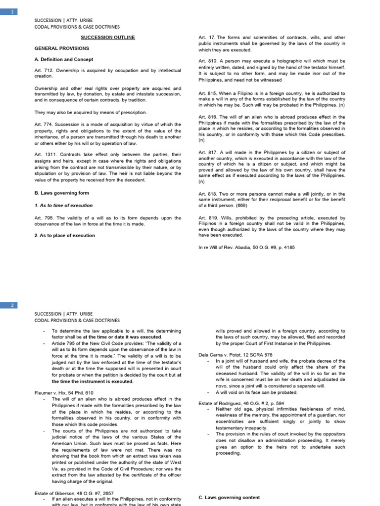 Succession Laws and Provisions Guide | PDF | Will And Testament | Intestacy