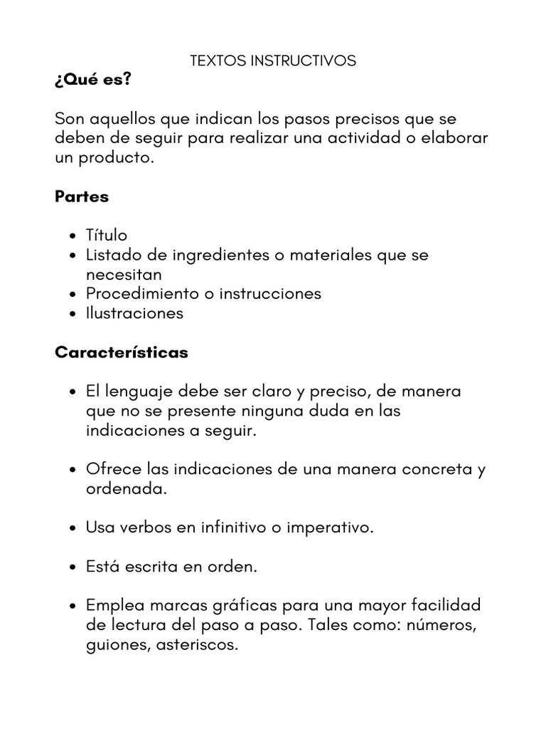 TEXTOS INSTRUCTIVOS Son Aquellos Que Indican Los Pasos Precisos Que Se Deben de Seguir para ...