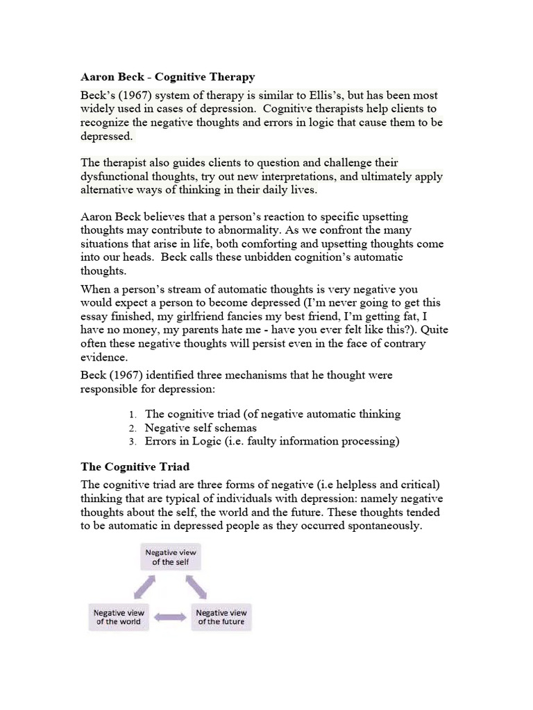 Beck's Cognitive Triad of Depression | PDF | Cognitive Therapy ...