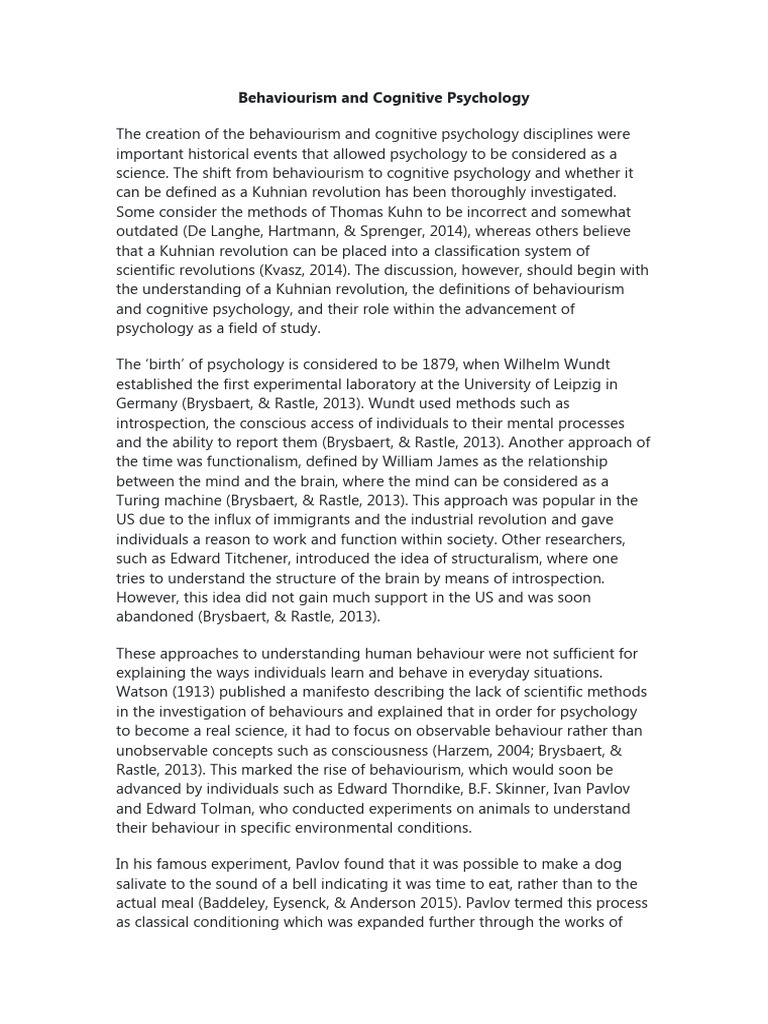 Behaviourism and Cognitive Psychology | PDF
