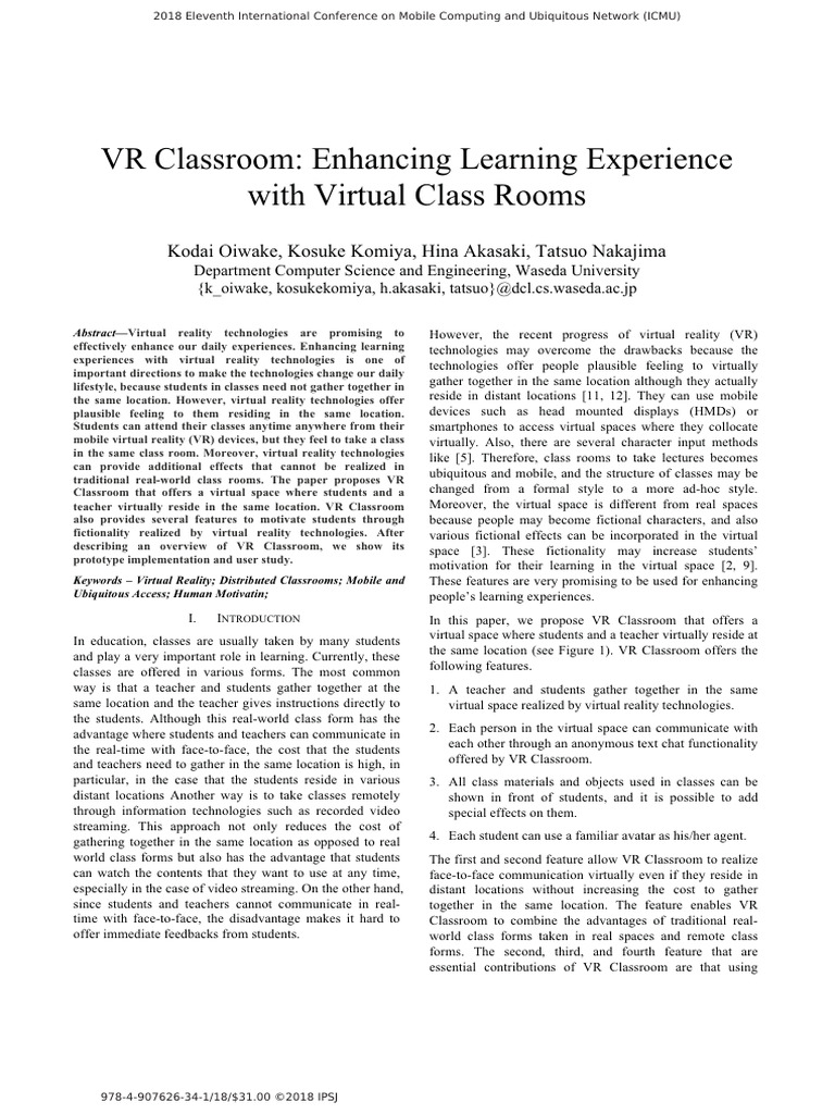 VR Classroom - Enhancing Learning Experience With Virtual Classroom | PDF | Virtual Reality ...