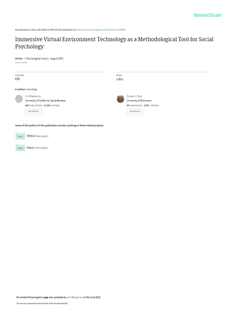 Immersive Virtual Environment Technology As A Meth | Download Free PDF ...
