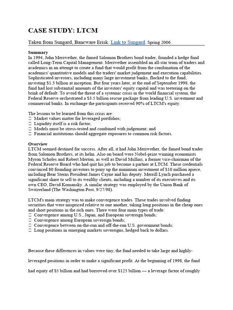 LTCM | PDF | Long Term Capital Management | Market Liquidity