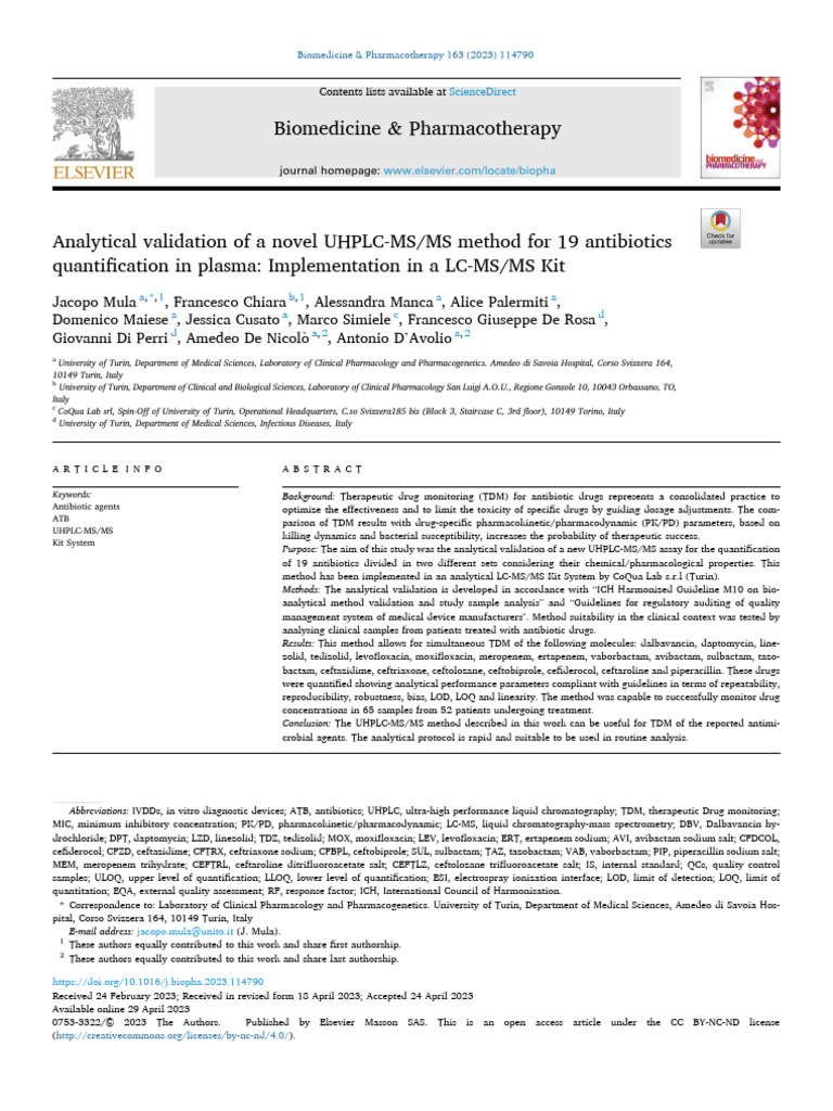 Analytical Validation of A Novel UHPLC-MS MS Method For 19 Antibiotics ... Analytical Validation of A Novel UHPLC-MS MS Method For 19 Antibiotics ...