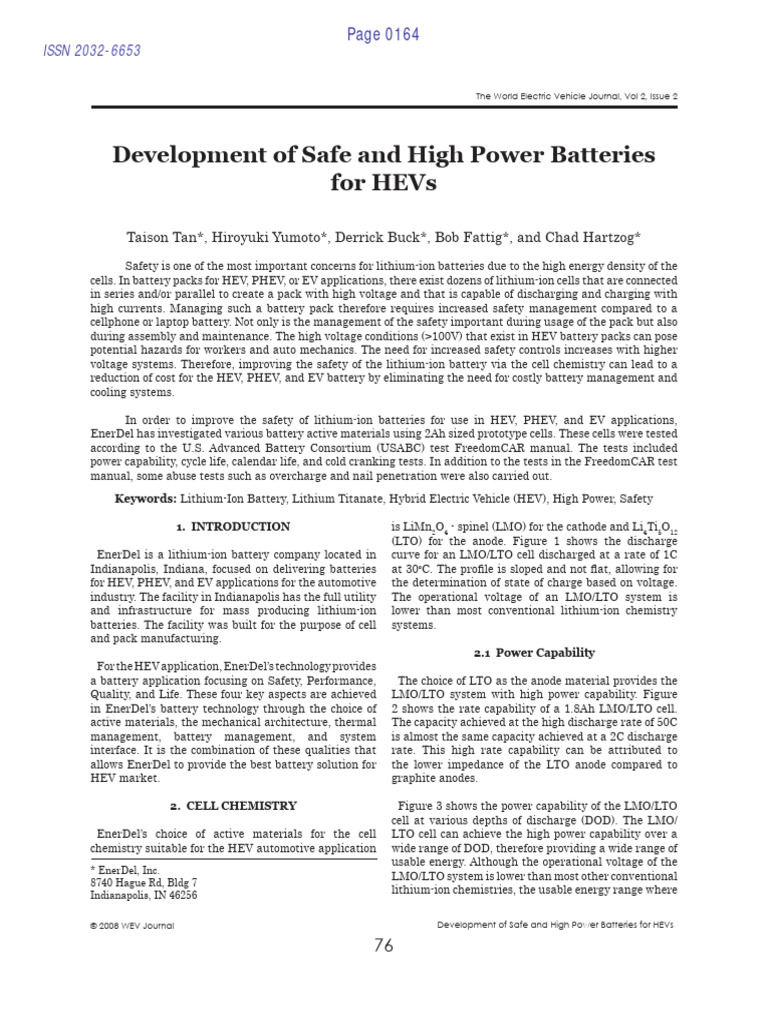 RP4 - Development of Safe and High Power Batteries For HEVs | PDF ...