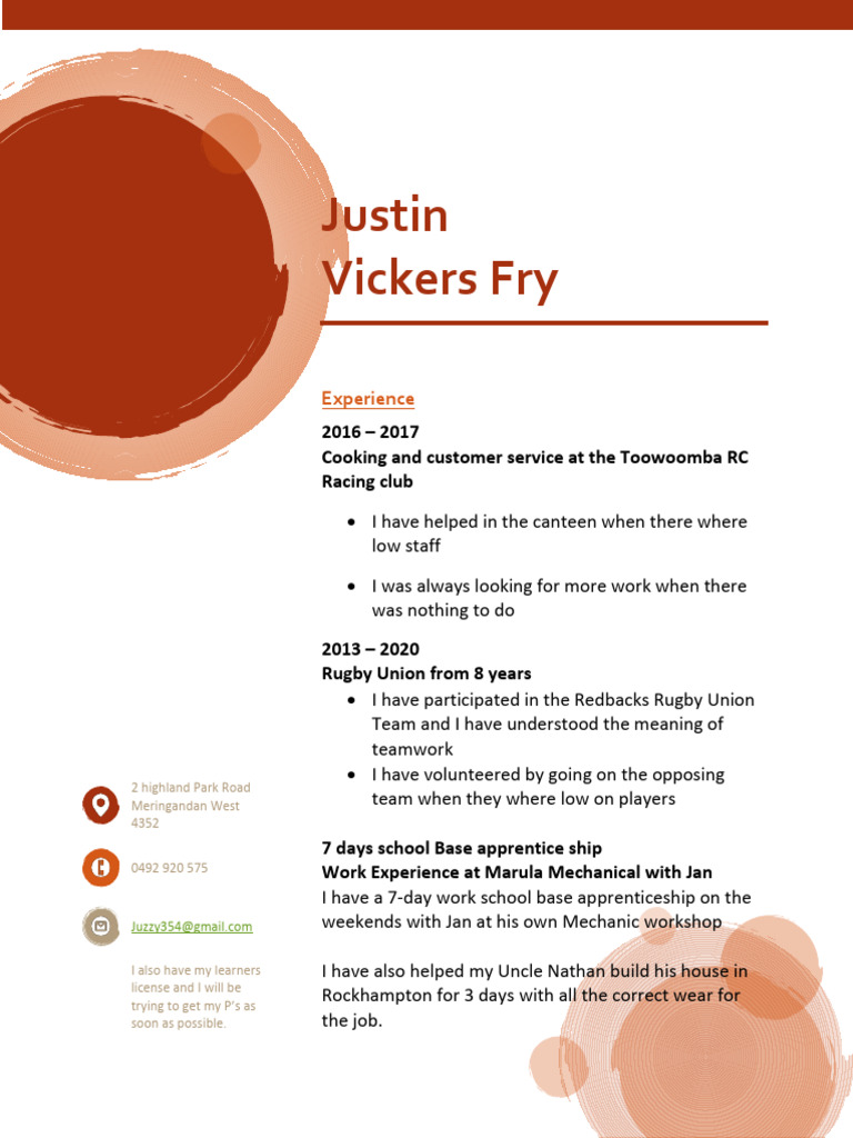 Justin Vickers Fry: Experience | PDF