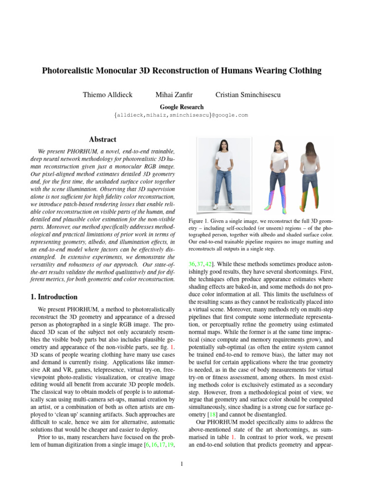 Photorealistic 3D Human Reconstruction | PDF | 3 D Computer Graphics ...