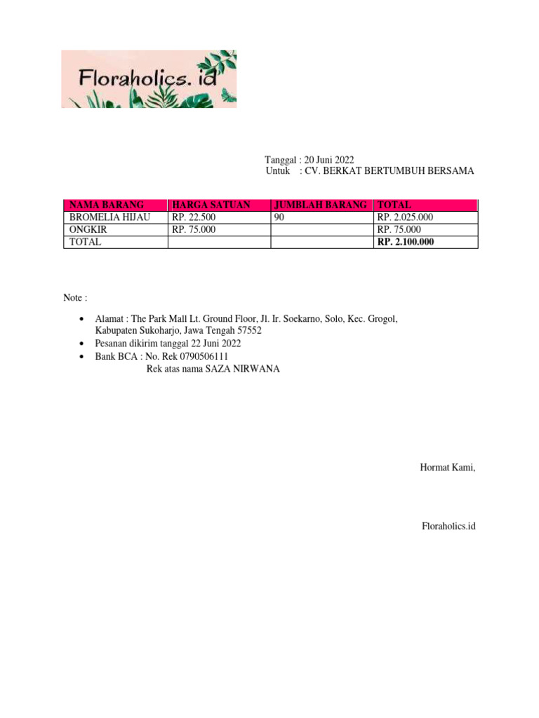 Invoice Fore Coffee | PDF