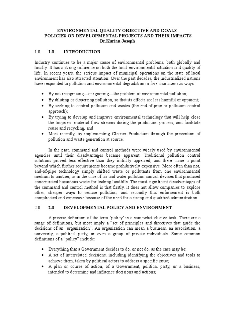 Environmental Quality Objective and Goals | PDF | Subsidy | Pollution