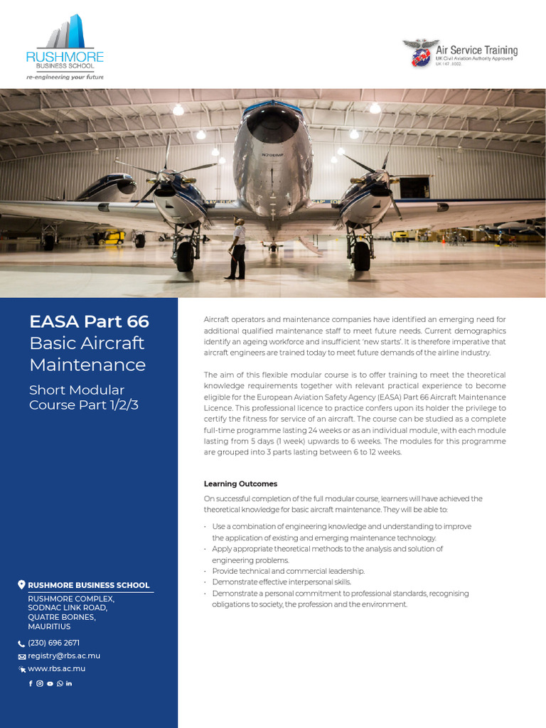 Intl RBS Course Outline Easa 66 Basic Aircraft Maintenance | PDF | Engineering | Aircraft