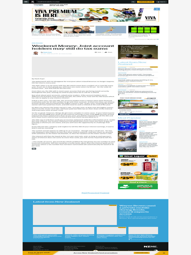 Weekend Money: Joint Account Holders May Still Do Tax Sums - NZ Herald ...