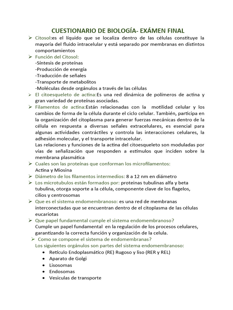 Cuestionario de Biología | PDF | Respiración celular | Trifosfato de adenosina