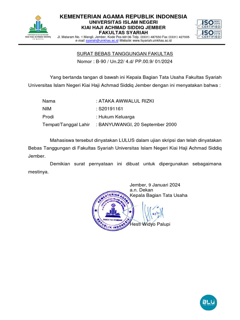 90 - Bebas Tanggungan + SKL 2024 ATAKA AWWALUL | PDF