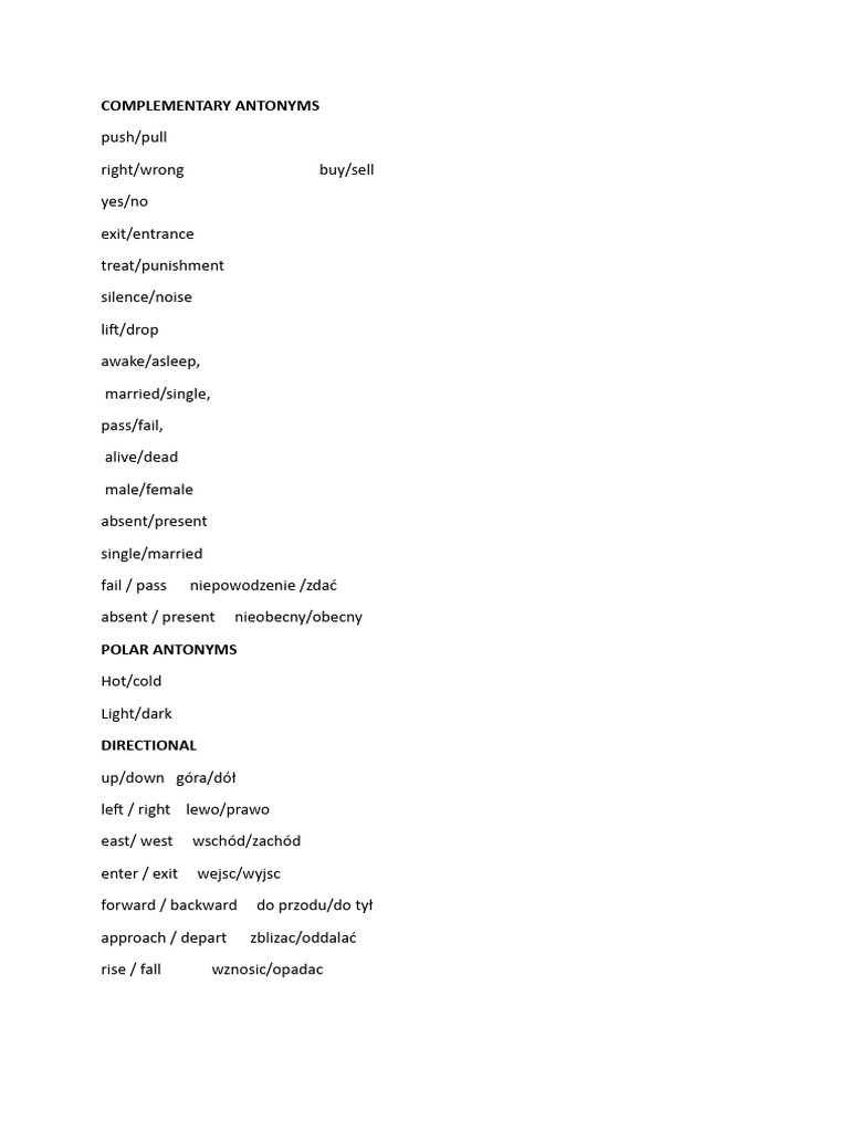 Complementary Antonyms | PDF