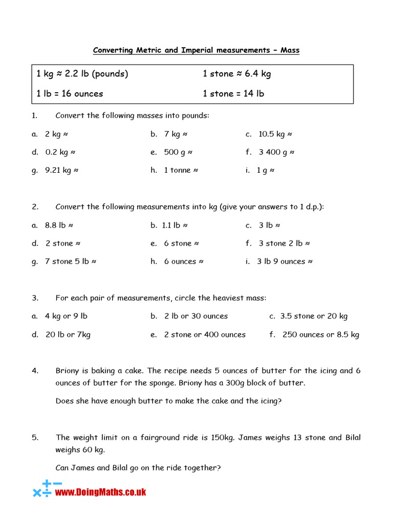 Converting Metric and Imperial Mass | PDF