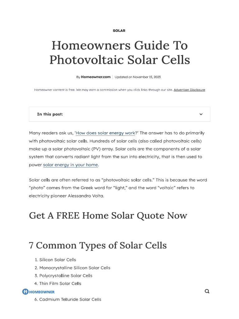 Types of Solar Cell | PDF