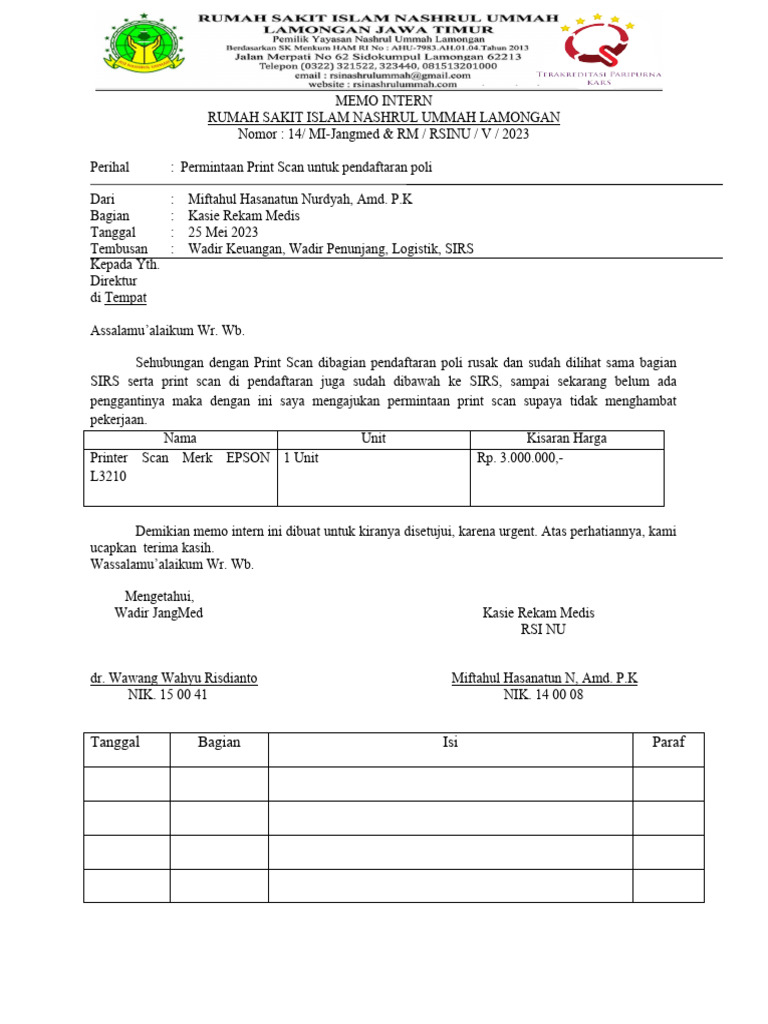 Contoh Memo Intern | PDF