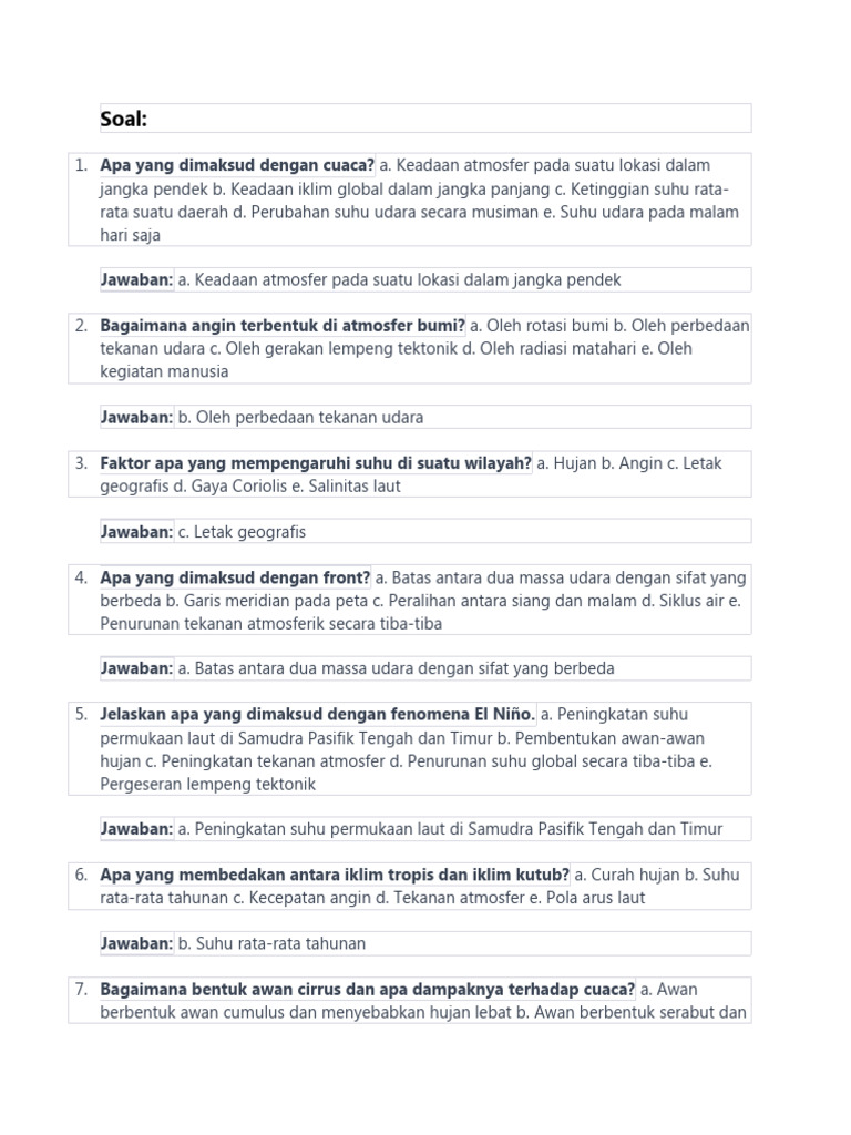 Latihan Soal Cuaca Dan Iklim | PDF | Sains & Matematika