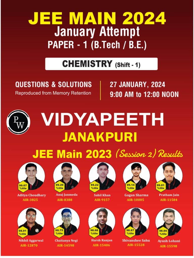 Jee Main 27 Jan 2024 Shift 1 Chemistry Memory Base 240127 192249 | PDF ... Jee Main 27 Jan 2024 Shift 1 Chemistry Memory Base 240127 192249 | PDF ...
