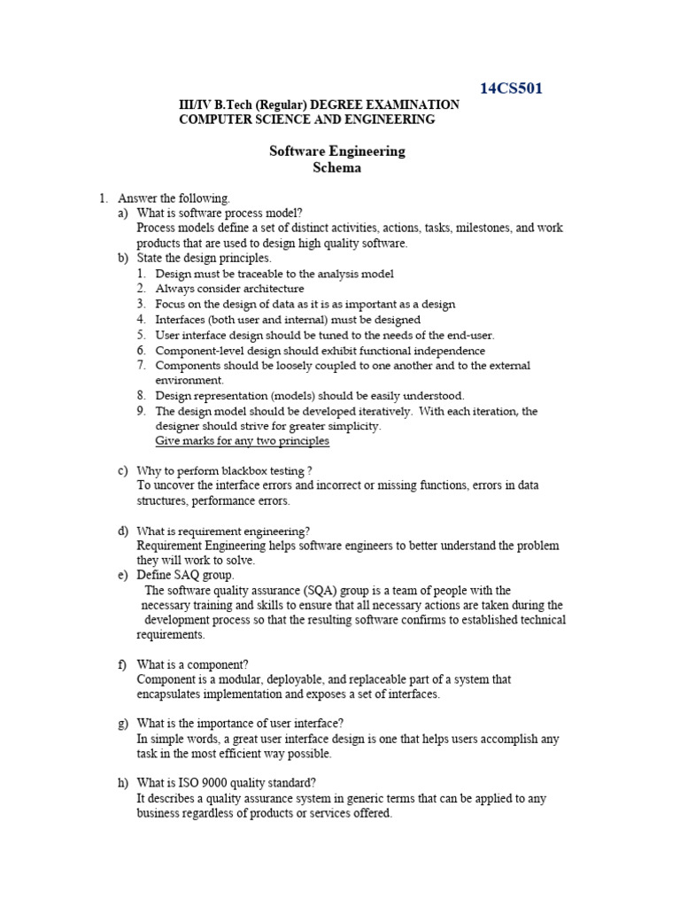 Software Engineering Schema: Iii/Iv B.Tech (Regular) Degree Examination Computer Science and ...