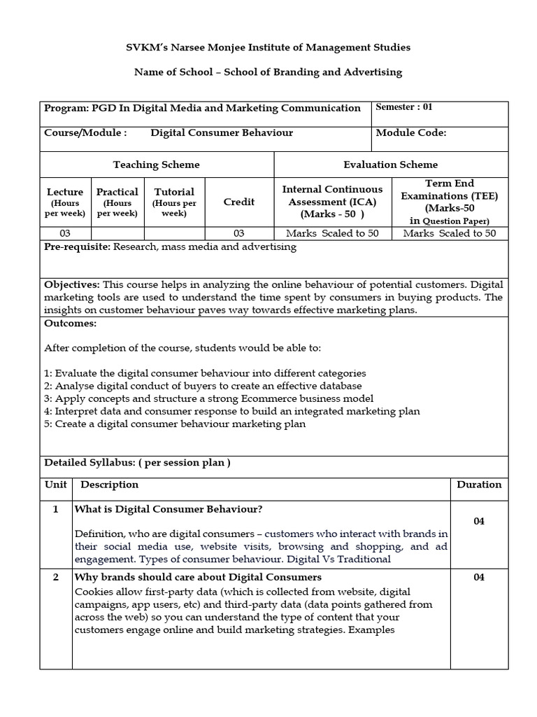 Digital Consumer Behaviour Course Overview | PDF | Consumer Behaviour ...