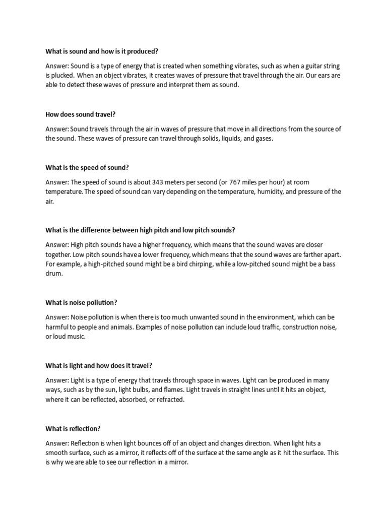 Grade 4 (Sound and Light) | PDF | Sound | Reflection (Physics)