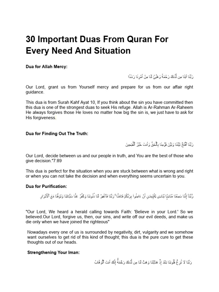 30 Essential Duas for Daily Life | PDF | Forgiveness | God In Islam