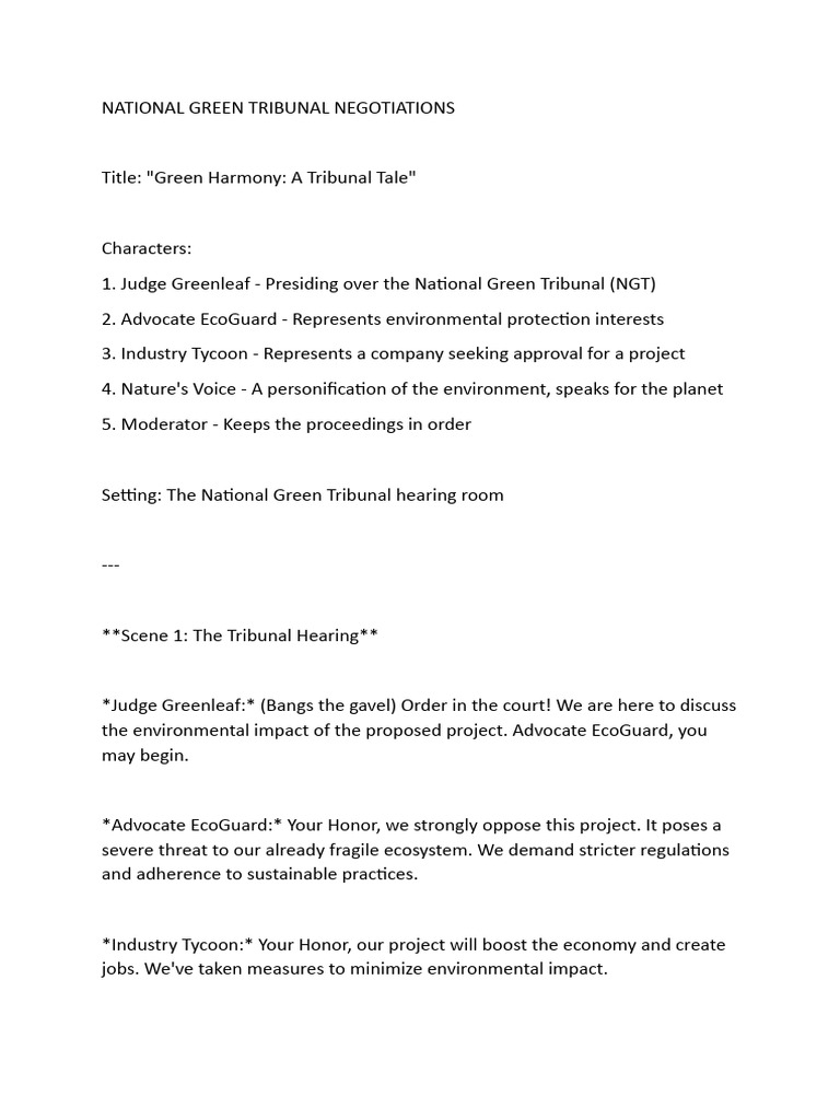National Green Tribunal Negotiations Skit | PDF | Sustainability ...