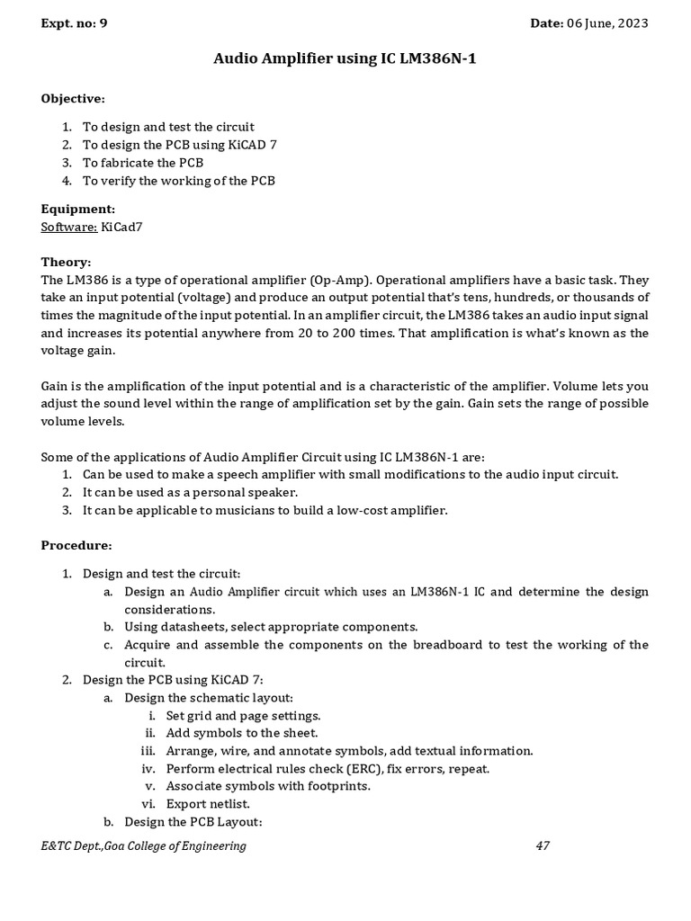 Expt 9 | PDF | Amplifier | Operational Amplifier