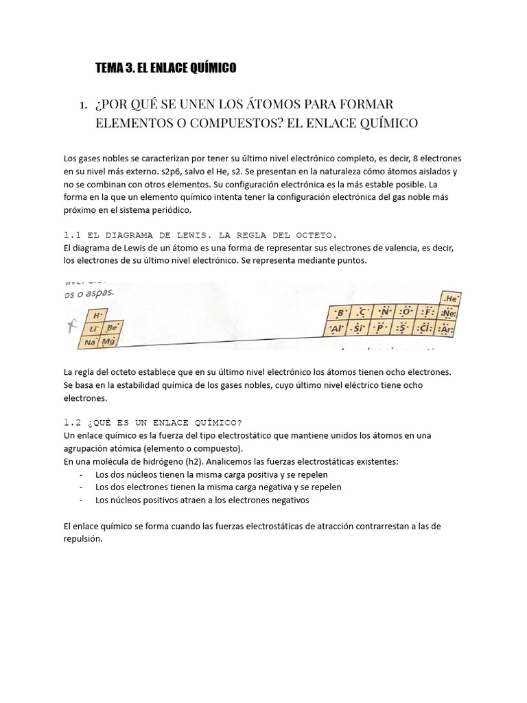 Resumenes Fyq Tema 3 | PDF | Enlace químico | Enlace covalente