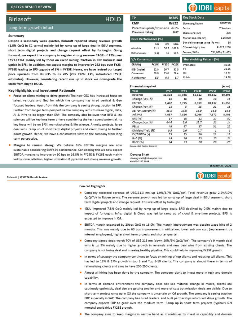 IDBI Capital Sees 5% DOWNSIDE in Birlasoft Long Term Growth Intact | PDF | Securities (Finance ...