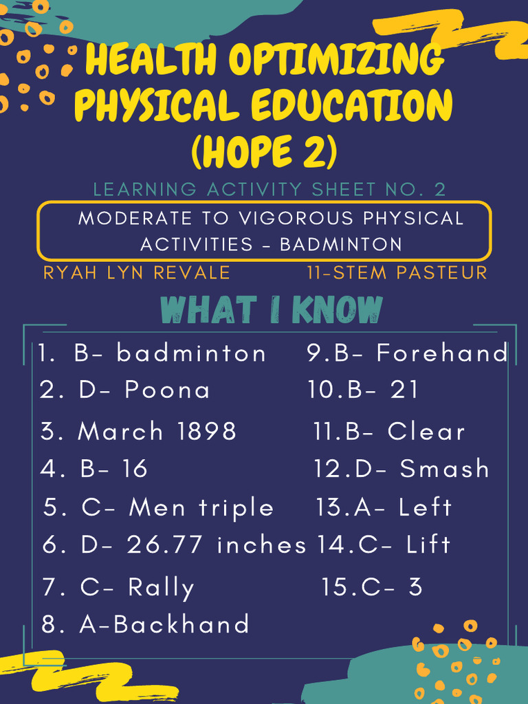Physical Education 2 LAS 2 Output | PDF | Indoor Sports | Leisure