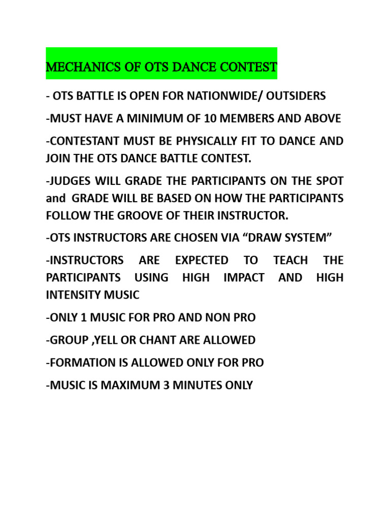 Mechanics of Ots Dance Contest | PDF