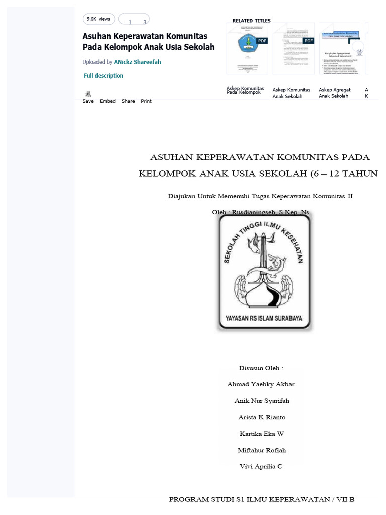 PDF Asuhan Keperawatan Komunitas Pada Kelompok Anak Usia Sekolah Compress | PDF | Pengembangan ...