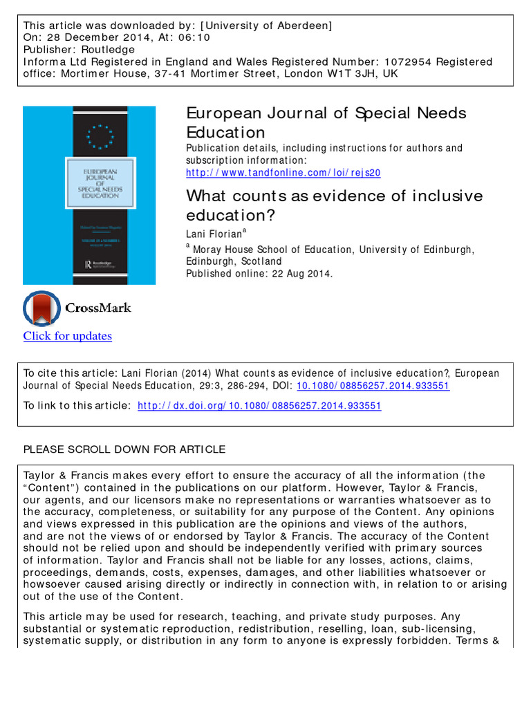 Florian (2014) - What Counts As Evidence of Inclusive Education ...