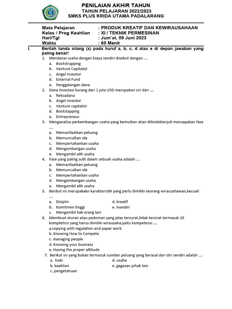 Soal Pat Pkwu Xi Teknik Mesin | PDF