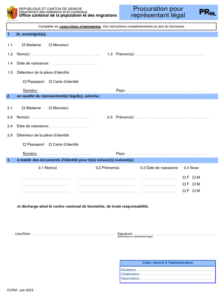 Formulaire PRRL Procuration Representant Legal Juin 2023 | PDF
