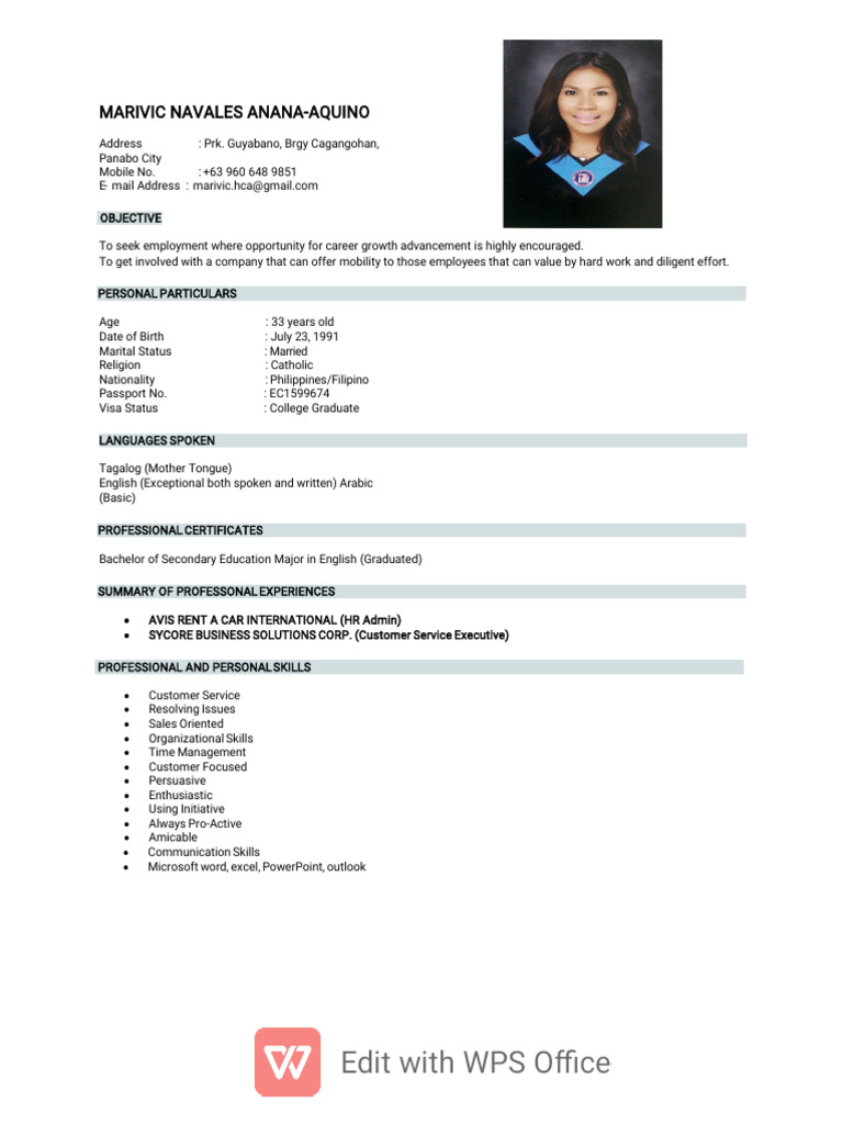 CV Marivic | PDF | Mail | Call Centre