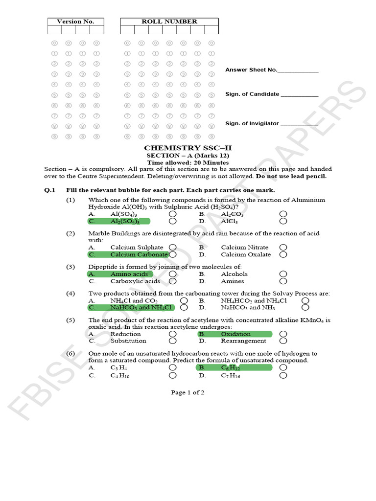Class 10 Chemistry Model Paper 1 Solution F | PDF | Hydroxide | Dna